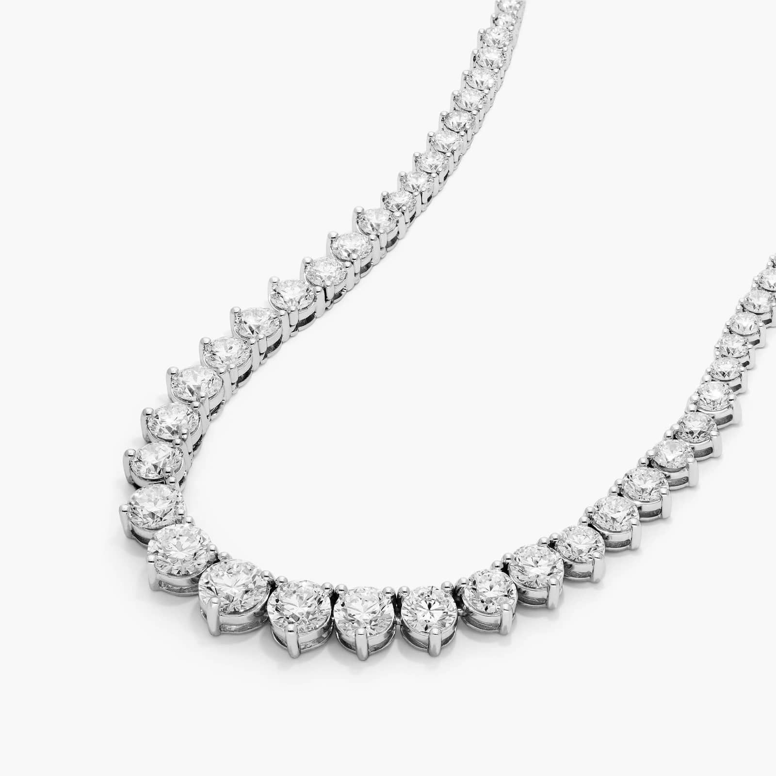 14K White Gold Riviera Three Prong Graduating Diamond Tennis Necklace ...