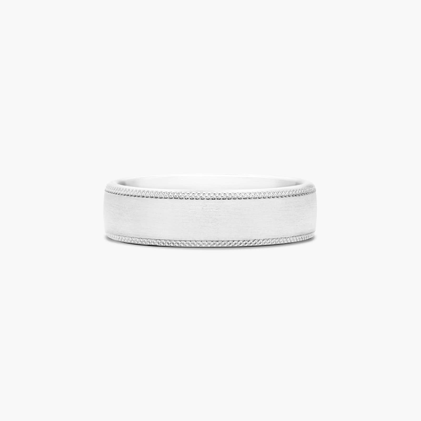 Platinum 6.5mm Comfort Fit Satin Center with Knurled Edge Ring-91002pt