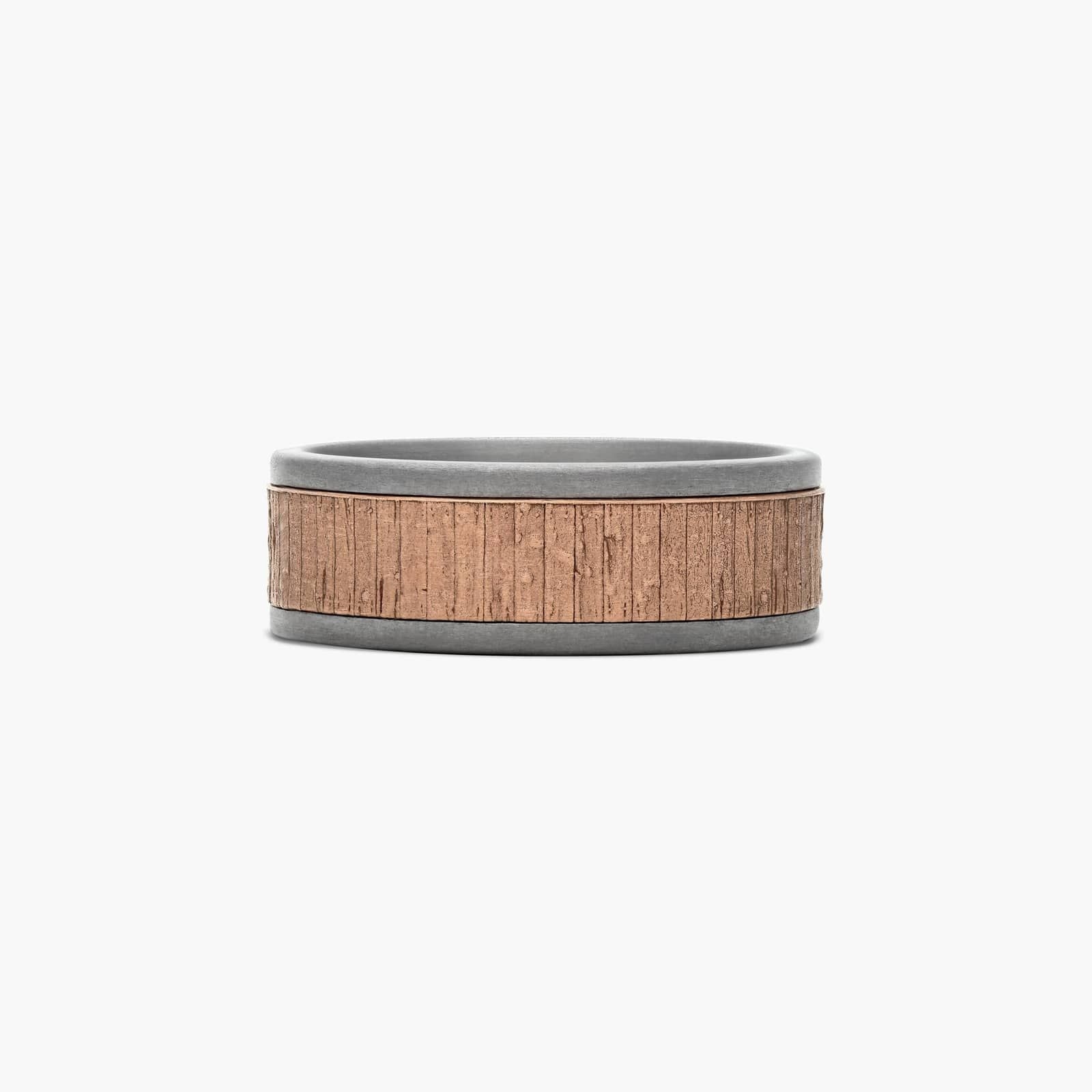 14K Rose Gold and Grey Tantalum Edges Split Wood Texture Center 8mm Ring
