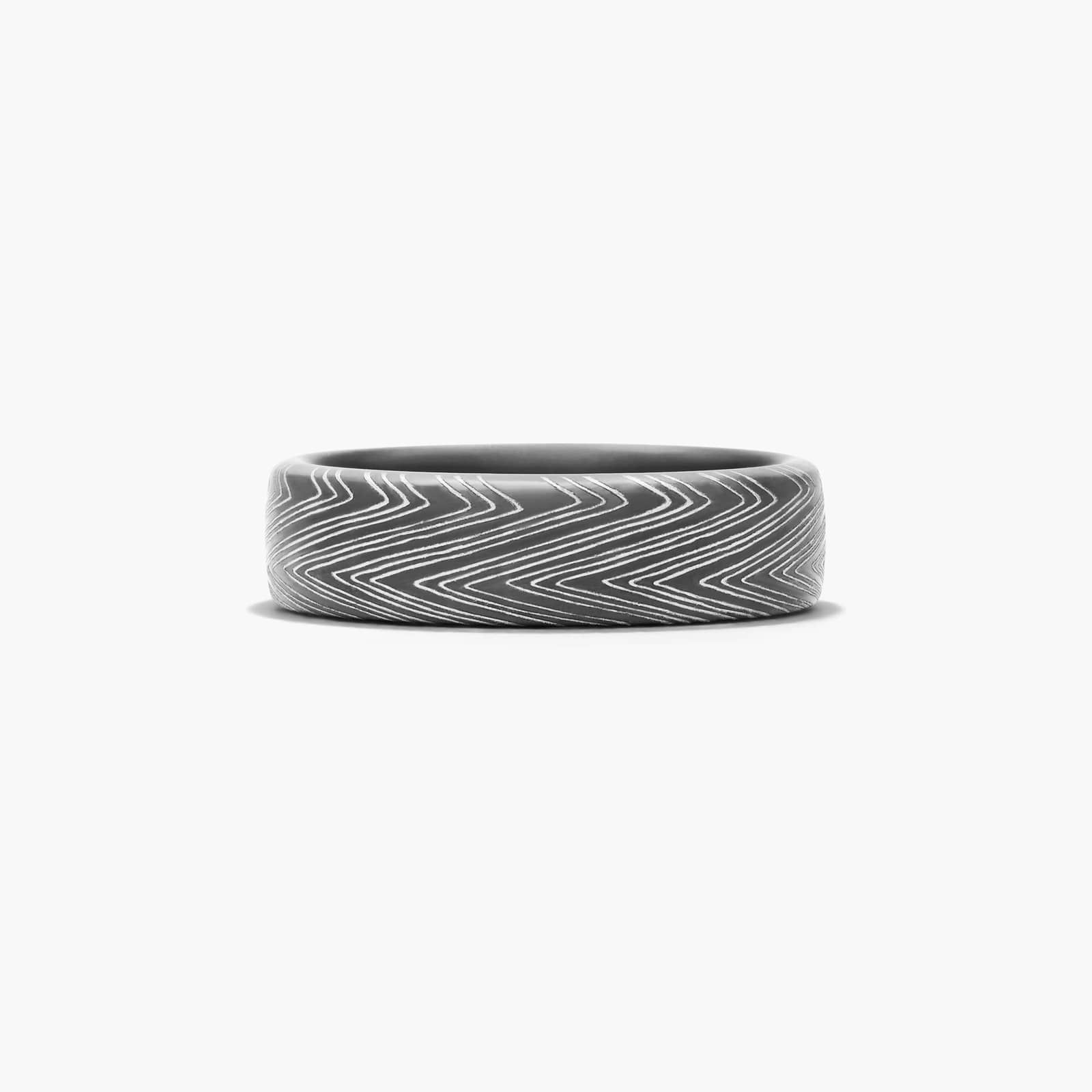 Tantalum 6.5mm Damascus Herringbone Pattern Ring-91096ta