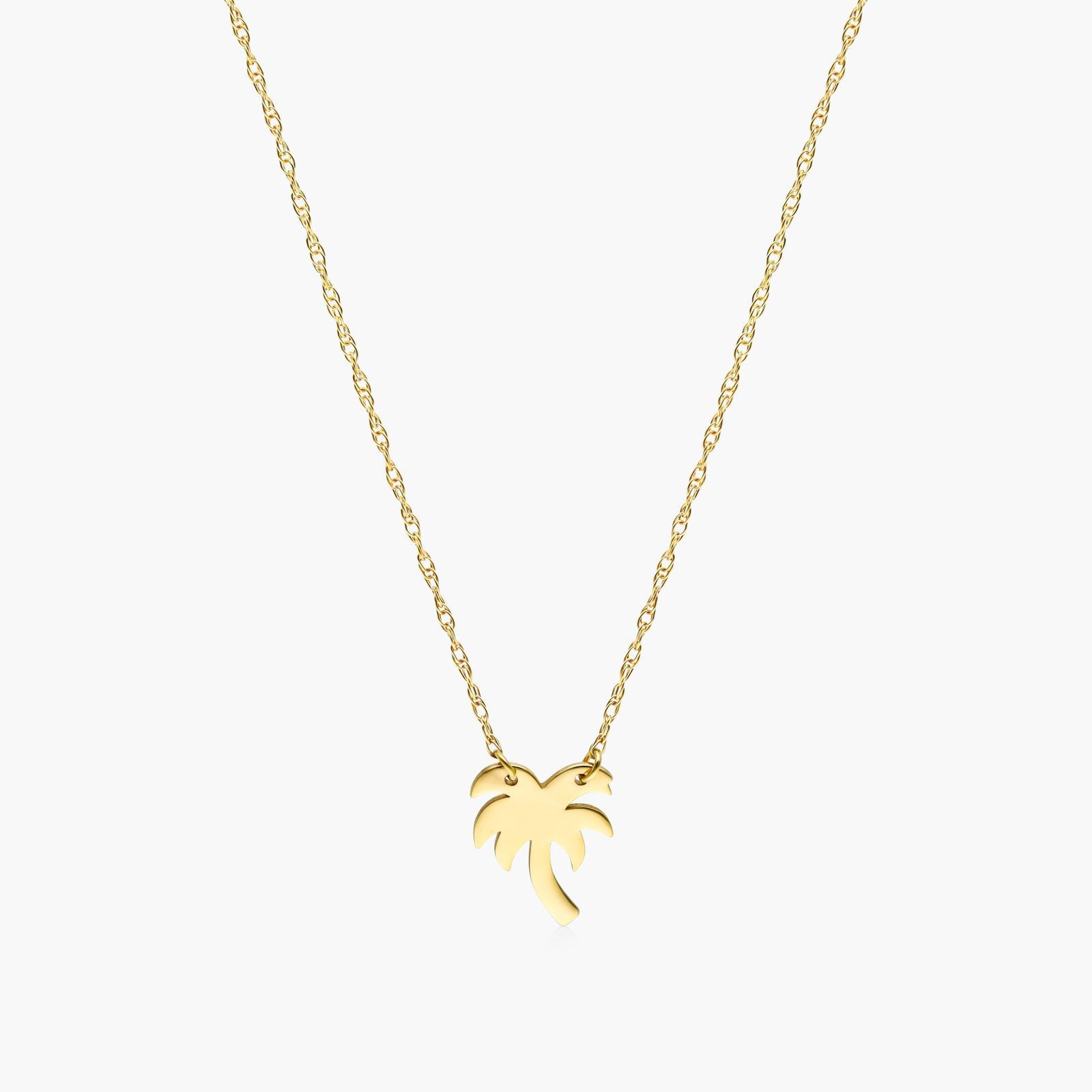 14K Yellow Gold Mini Palm Tree Necklace-95053y14