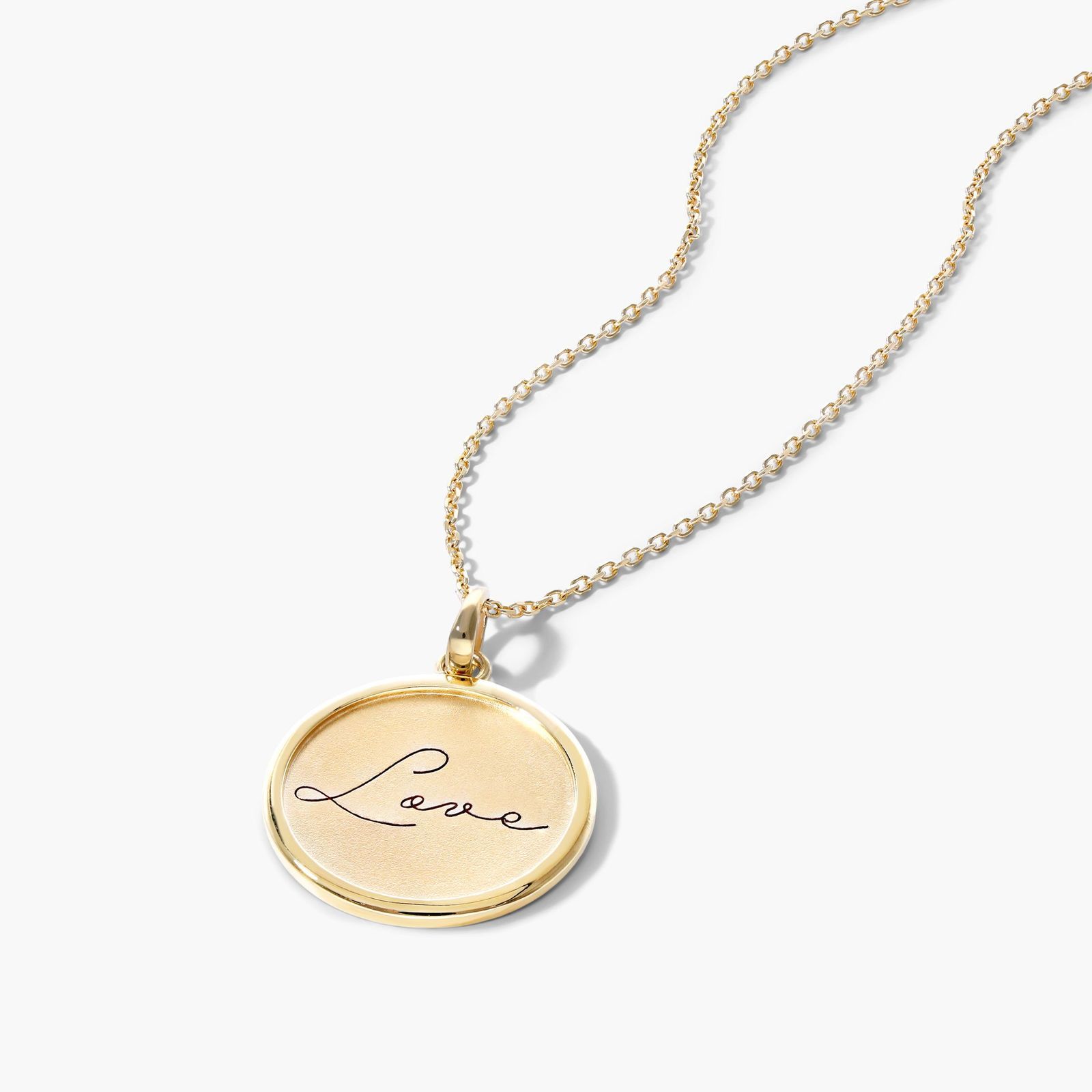 14K Yellow Gold "Love" Engraved Medallion Necklace-95137y14