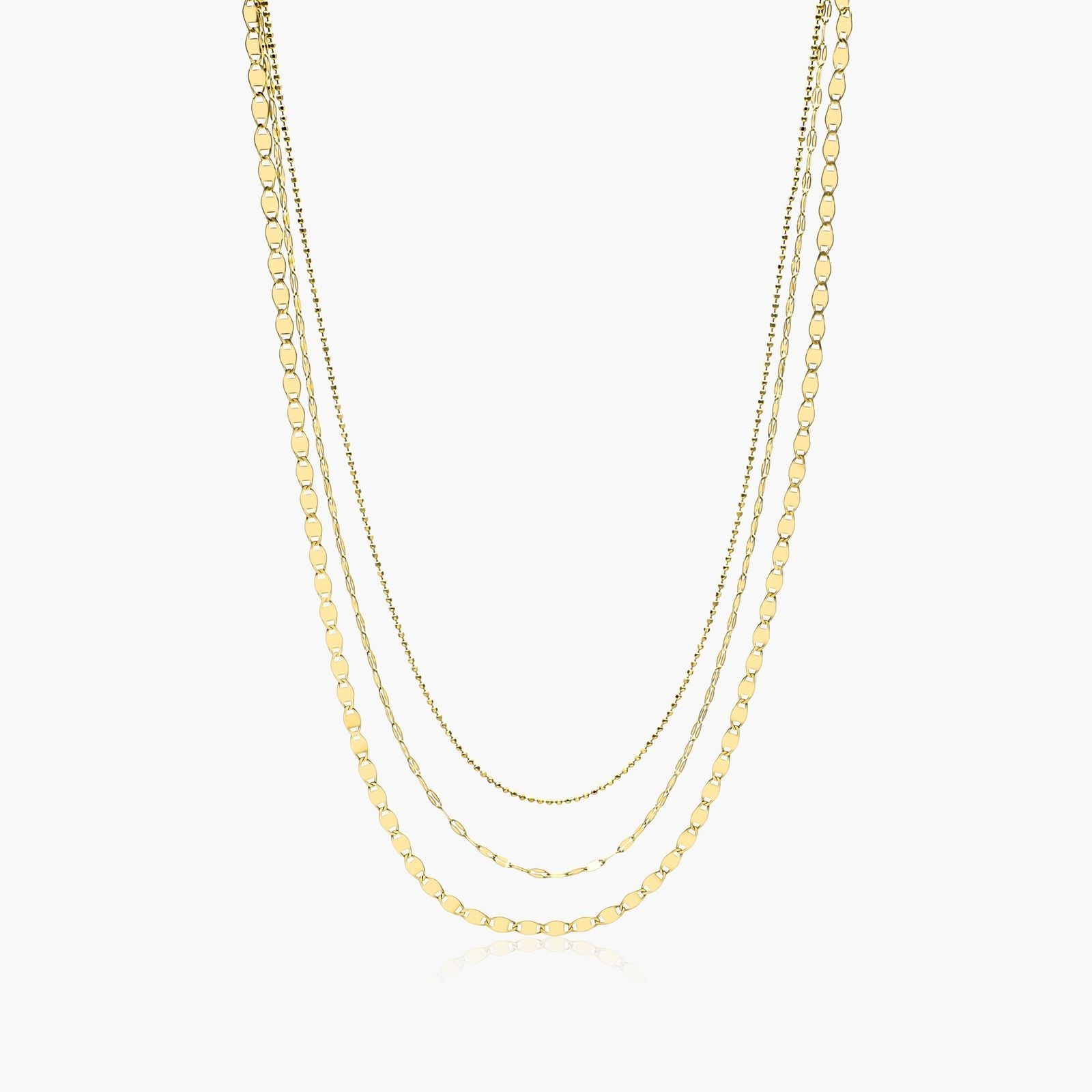 14K Yellow Gold Mixed Chain Triple Strand Necklace-95146y14