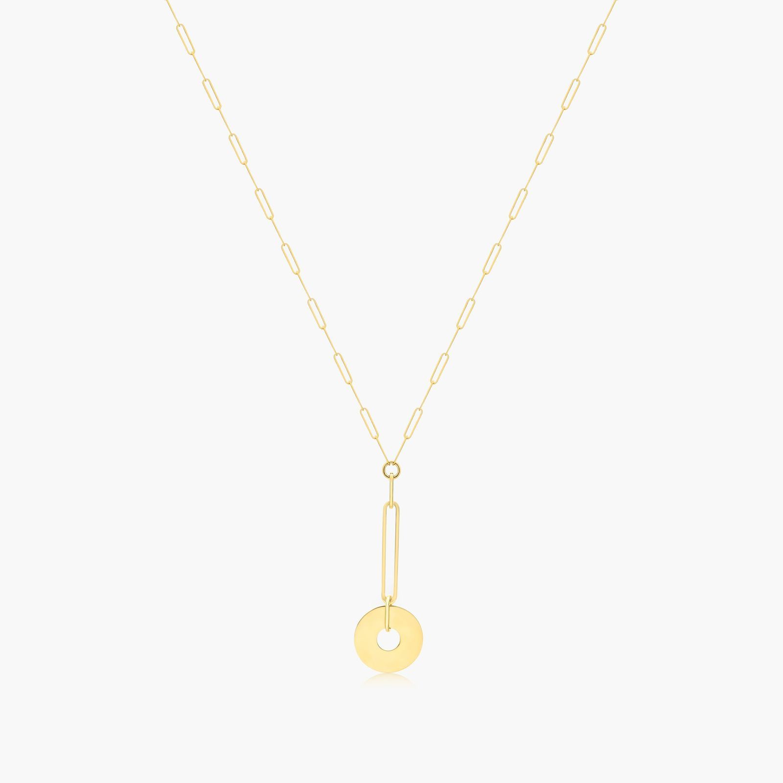 14K Yellow Gold Paper Clip Disc Drop Necklace-95162y14