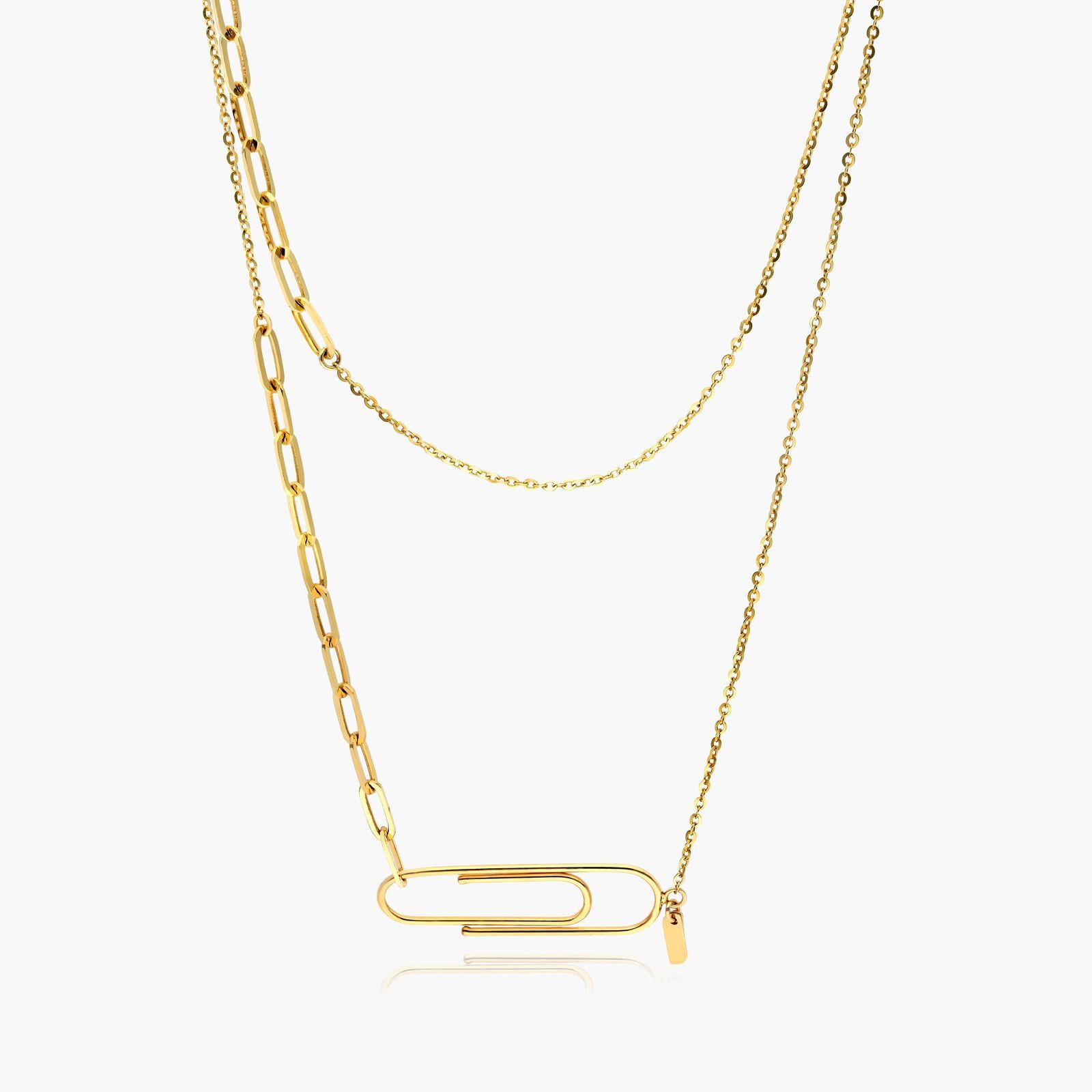14K Yellow Gold Stationed Paperclip Necklace-95197y14