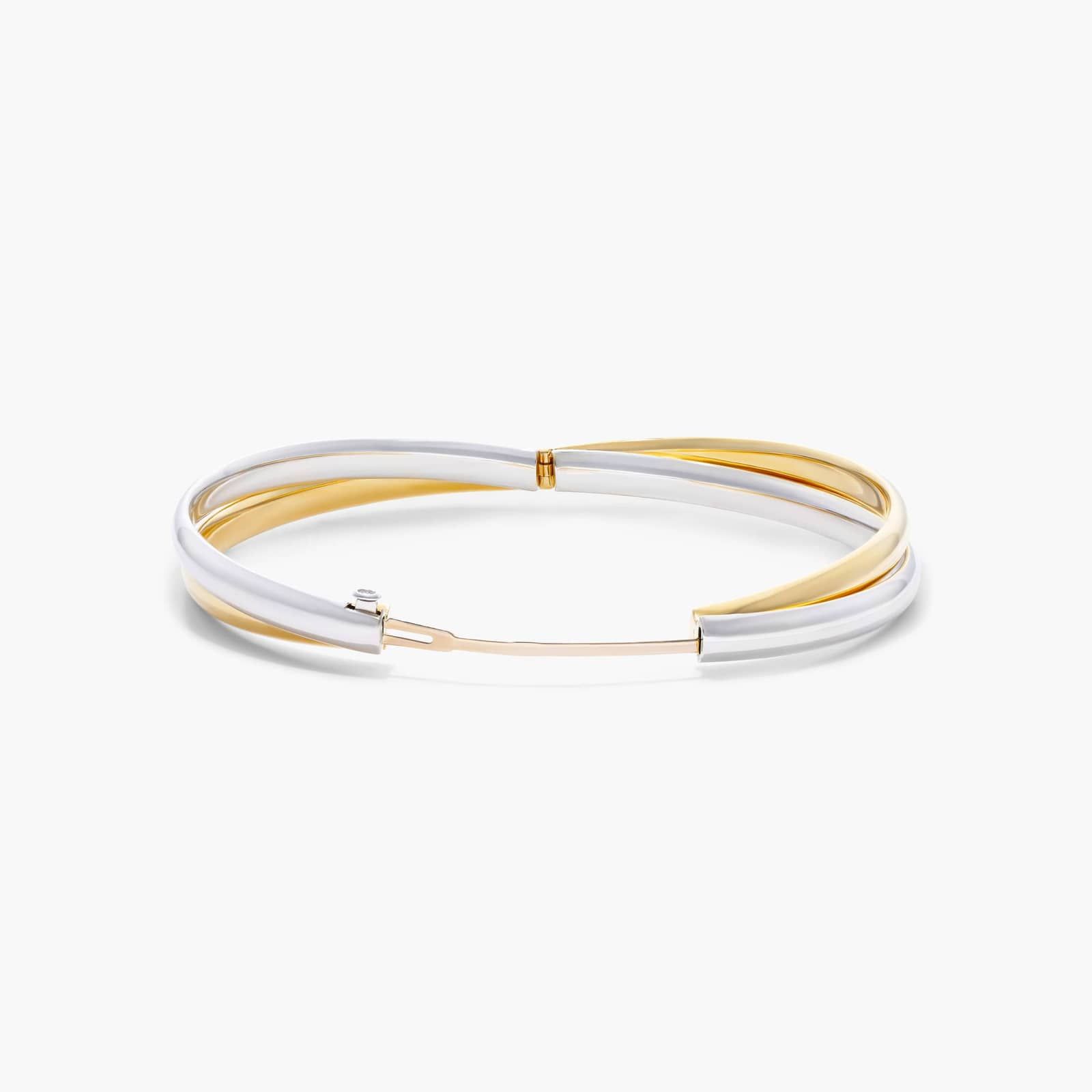 14K Two Tone Gold Interlocked Bangle Bracelet-95216y14