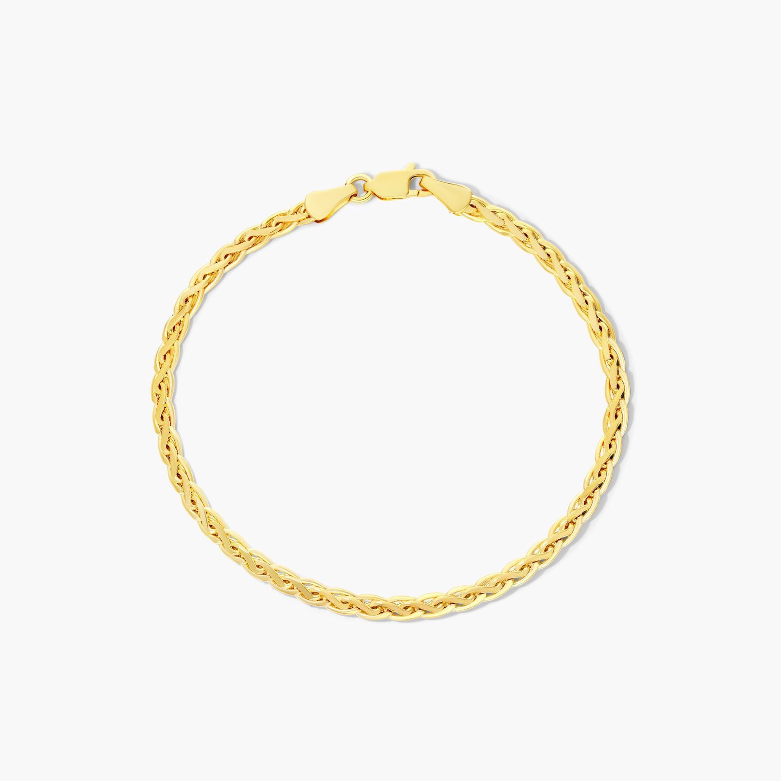 14K Yellow Gold 3.7mm Light Flat Wheat Chain Bracelet-95255y14