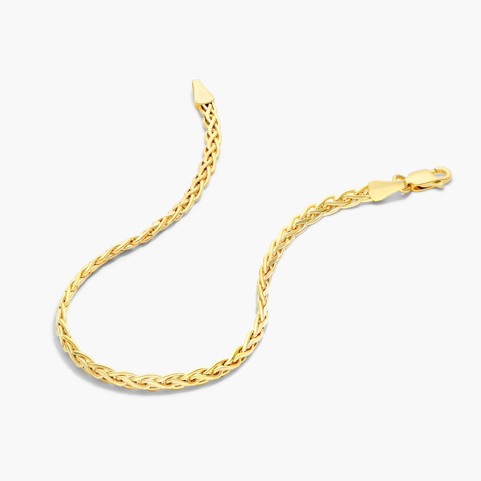 14K Yellow Gold 3.7mm Light Flat Wheat Chain Bracelet-95255y14