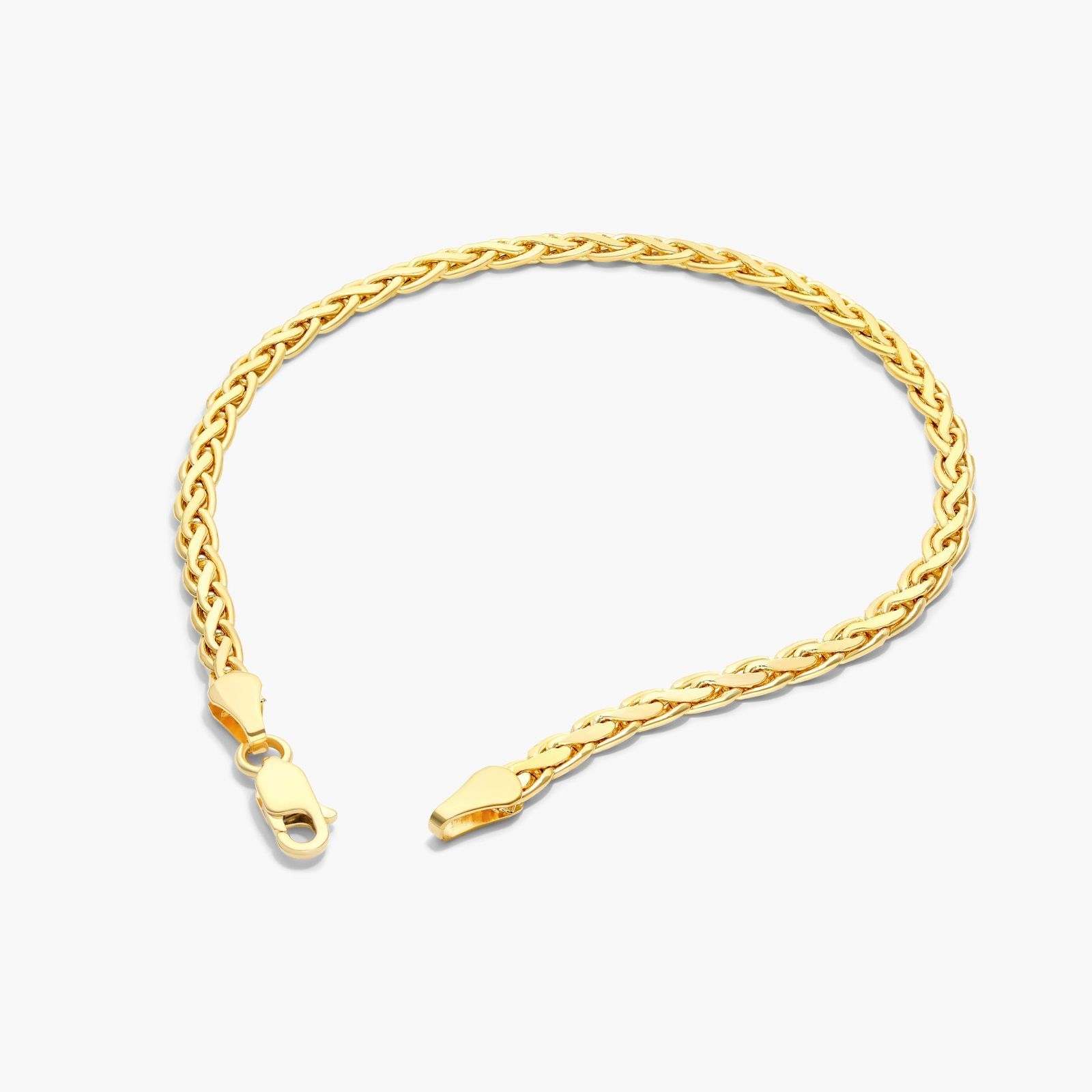 14K Yellow Gold 3.7mm Light Flat Wheat Chain Bracelet-95255y14