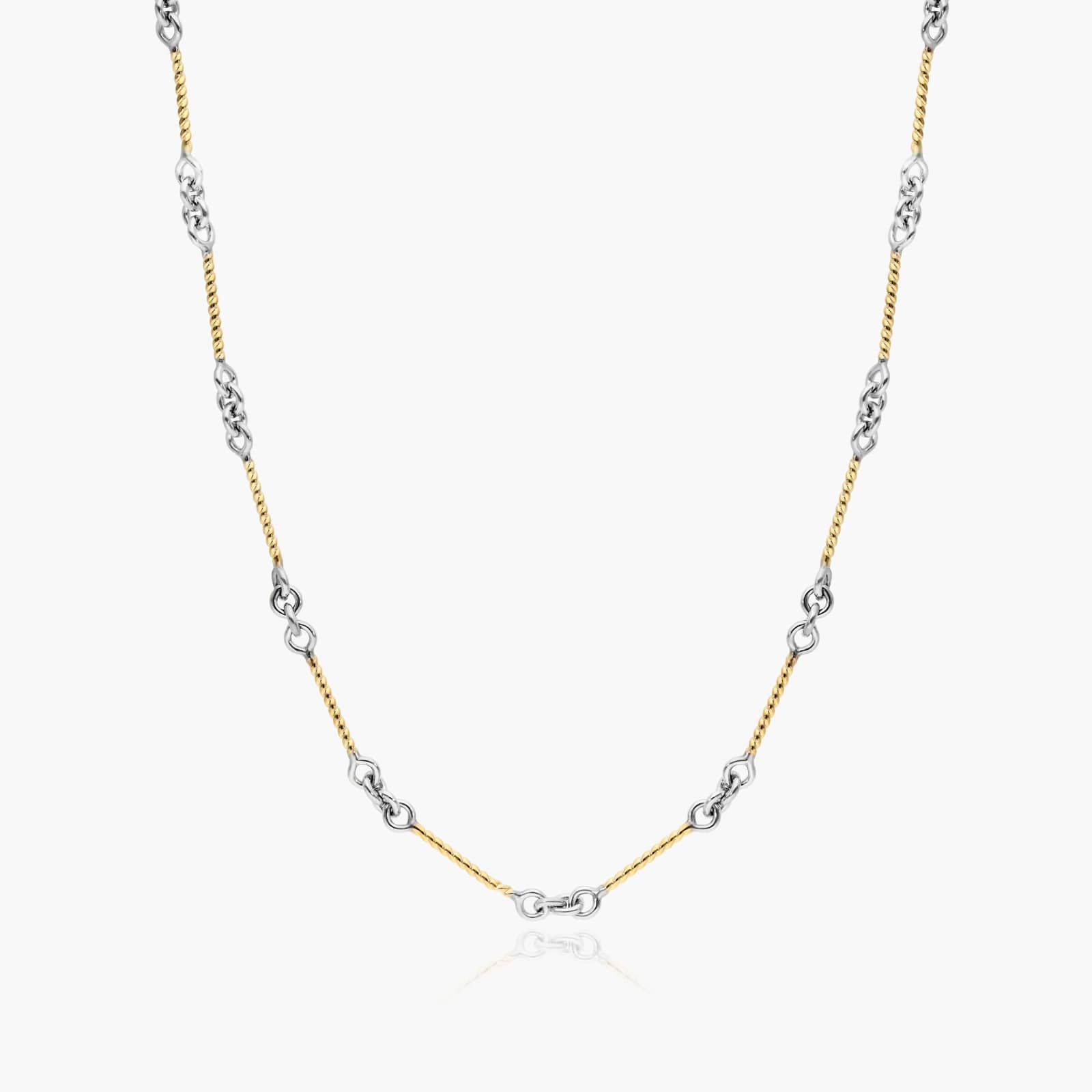 14K White and Yellow Gold Twisted Bar Cable Chain Necklace-95273i180w14