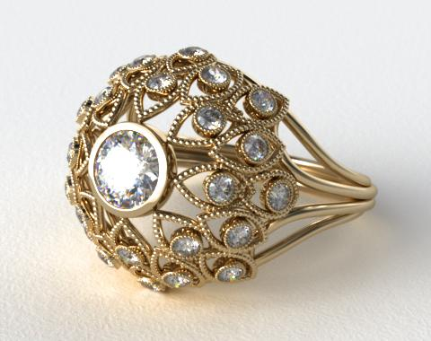 18K Yellow Gold Brilliant Diamond Firework Engagement Ring-17916y