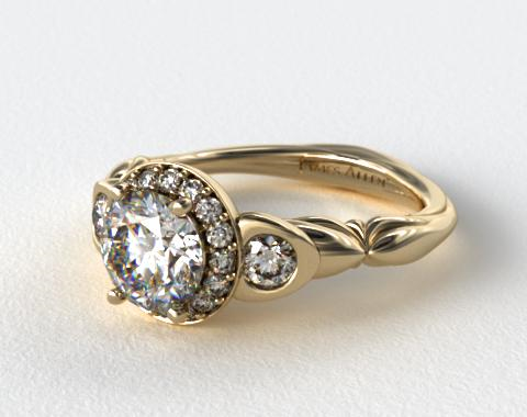 14K Yellow Gold Twisted Four Prong Ribbon Engagement Ring