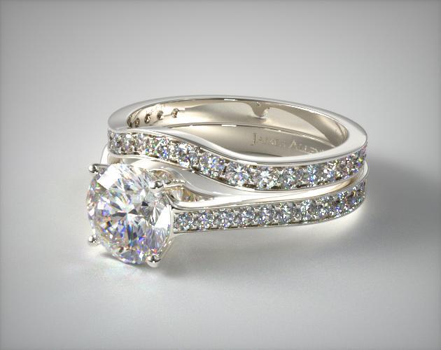 18k White Gold 2.2mm Pavé Diamond Engagement Ring & 0.17ct Curved Pavé ...