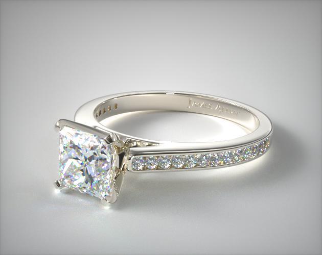 Platinum Thin Channel Set Round Shaped Diamond Engagement Ring