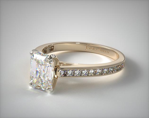 18K Yellow Gold Thin Channel Set Princess Shaped Diamond Engagement Ring