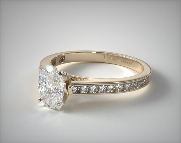 14K Yellow Gold Thin Channel Set Princess Shaped Diamond Engagement Ring