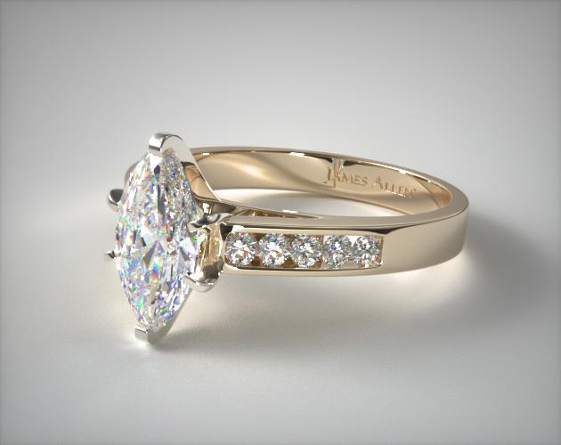 14K Yellow Gold Channel Set Round Shaped Diamond Engagement Ring