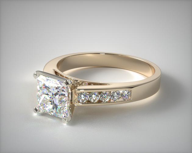 14K Yellow Gold Channel Set Round Shaped Diamond Engagement Ring