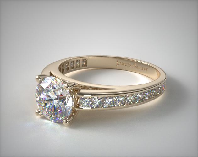 18K Yellow Gold Channel Set Princess Shaped Diamond Engagement Ring