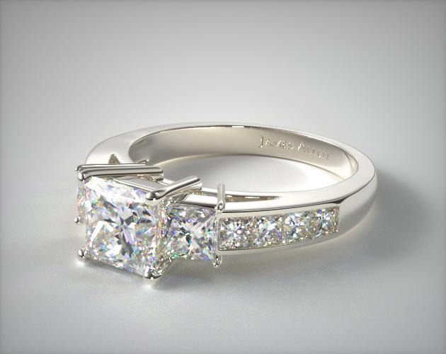 Platinum Princess Shaped Three Stone Channel Set Diamond Engagement Ring