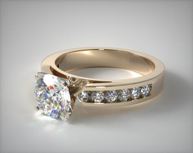 18K Yellow Gold Cathedral Channel Set Diamond Engagement Ring