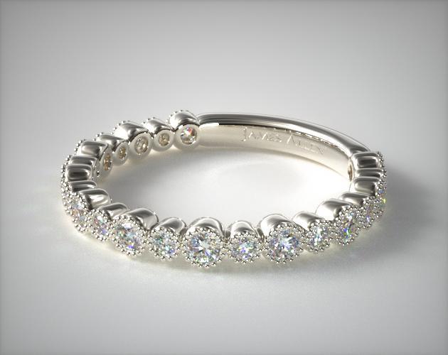 14K White Gold Milgrain Alternating Bezel Diamond Ring