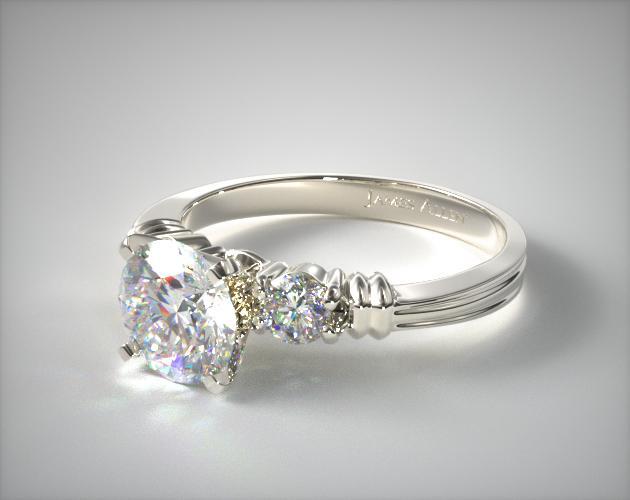 18K White Gold Open Groove Round Diamond Engagement Ring