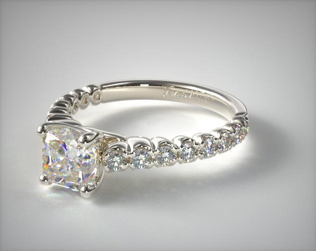 14K White Gold Scallop Style Diamond Engagement Ring