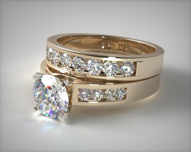 18K Yellow Gold Channel Set Diamond Wedding Set-1715114202y