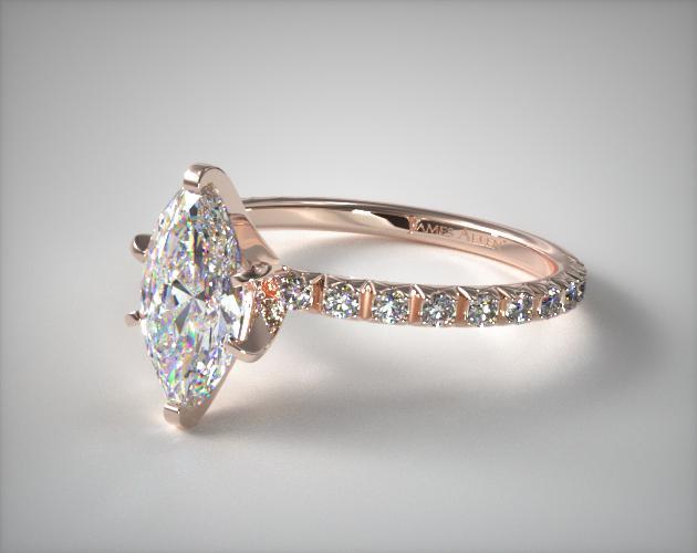 14K Rose Gold Thin French Cut Pavé Set Diamond Engagement Ring