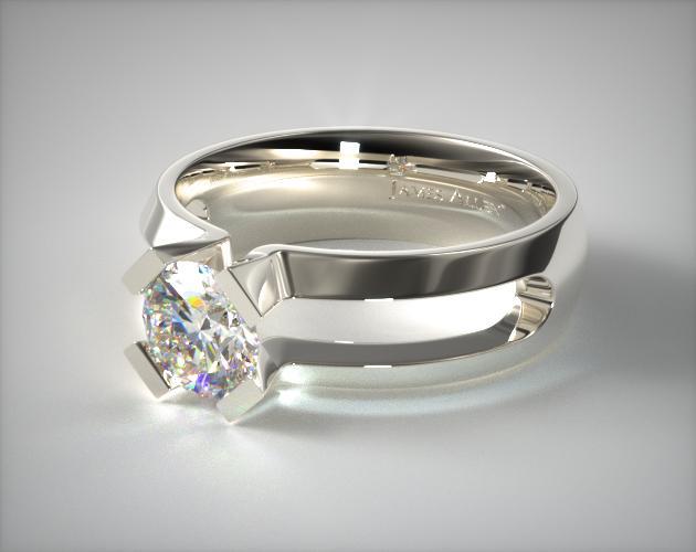 14K White Gold Wide Tab Prong Split Shank Tension Set Engagement Ring ...