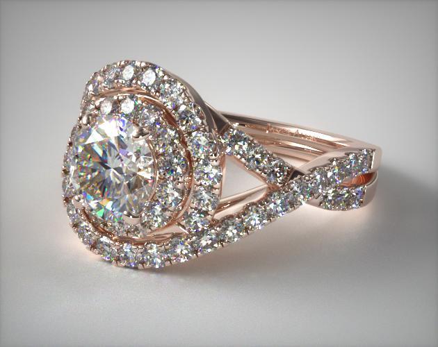 14K Rose Gold Two Tier Halo Engagement Ring