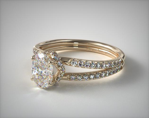 14K Yellow Gold Split Shank Ribbon Engagement Ring