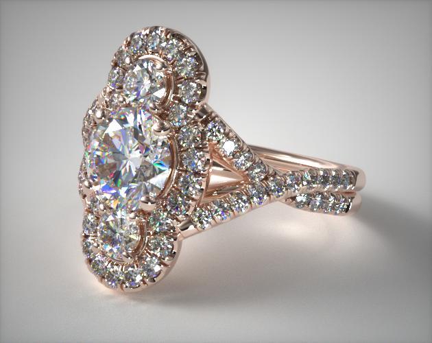 14K Rose Gold Vintage Three Stone Engagement Ring