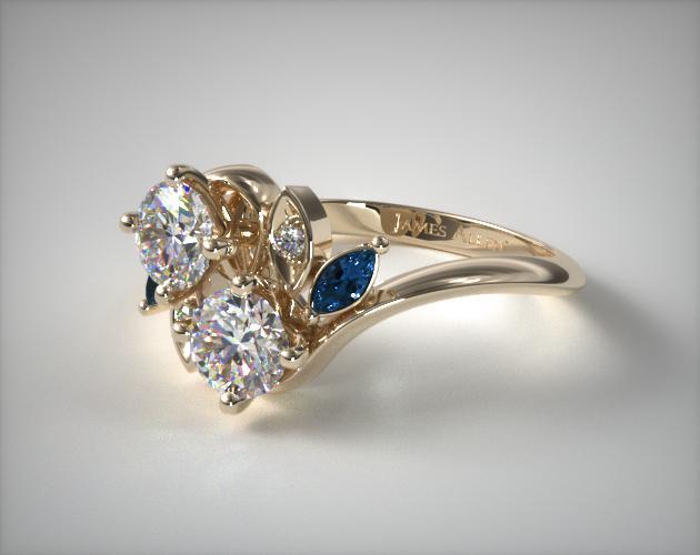 18K Yellow Gold Twin Diamond Engagement Ring-17647y