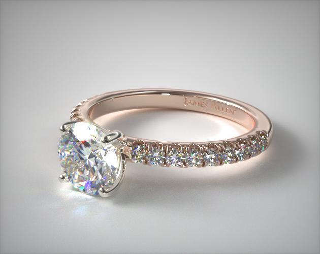 engagement rings, side stones, 14k rose gold single row pave engagement ...