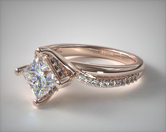 14K Rose Gold Twisted Pavé Kite-Set Engagement Ring