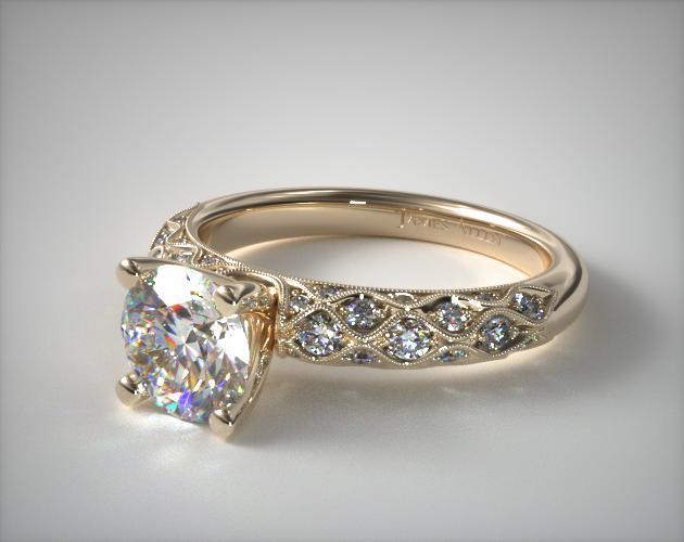 18K Yellow Gold Pavé Encrusted Engagement Ring-17884y
