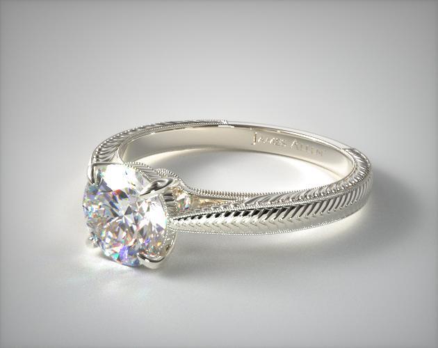 14K White Gold Fluted Basket Diamond Engagement Ring