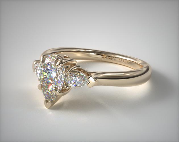 14K Yellow Gold Three Stone Pear Shaped Engagement Ring