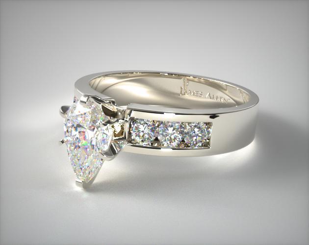 14K White Gold Channel Set Round Shaped Diamond Engagement Ring