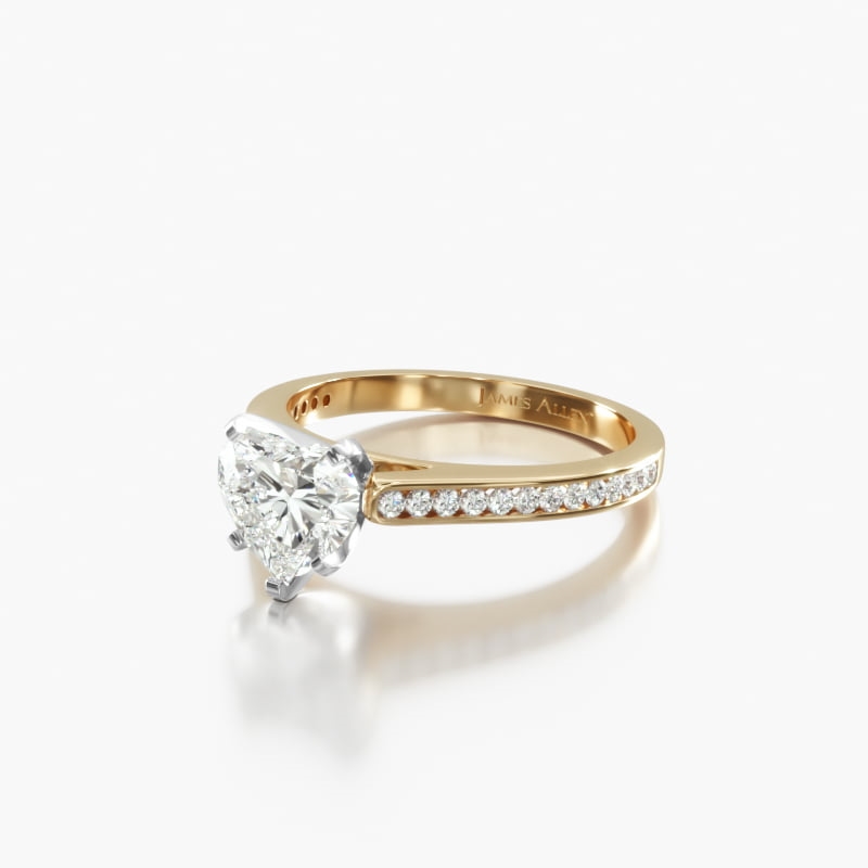 14K Yellow Gold Thin Channel Set Round Shaped Diamond Engagement Ring