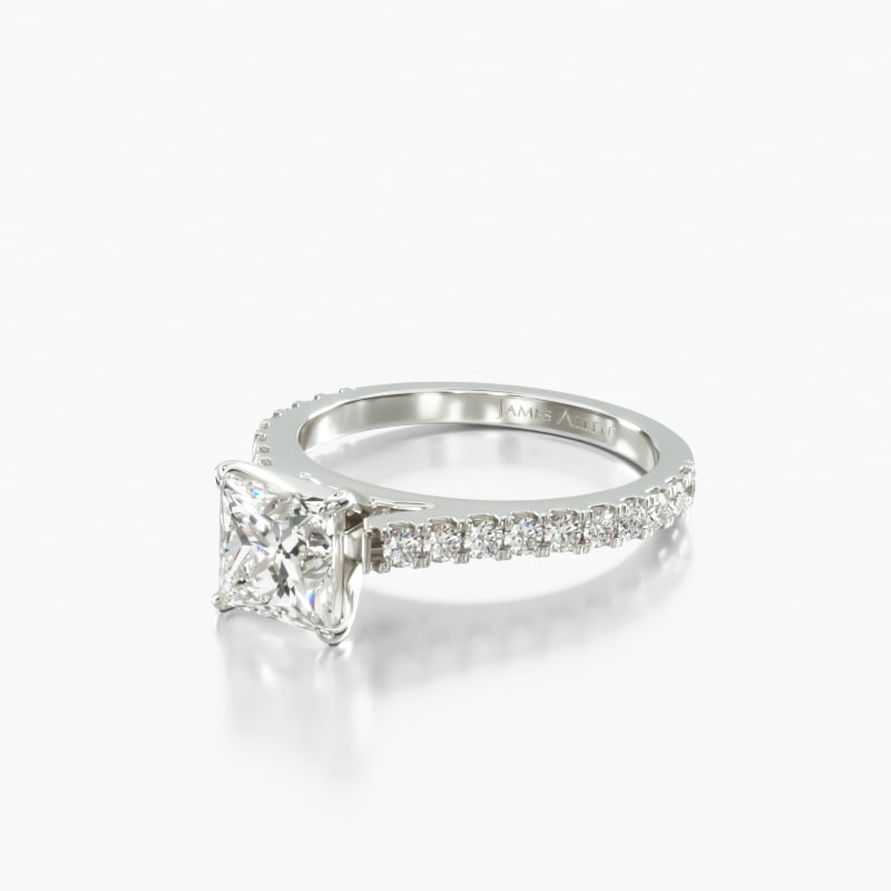 14K White Gold Common Prong Round Side Stones Diamond Engagement Ring