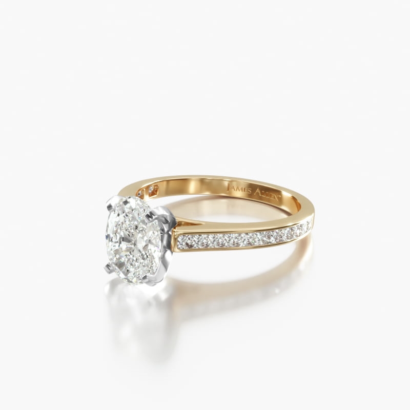 14K Yellow Gold Thin Channel Set Princess Shaped Diamond Engagement Ring