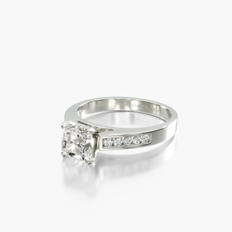 14K White Gold Channel Set Round Shaped Diamond Engagement Ring