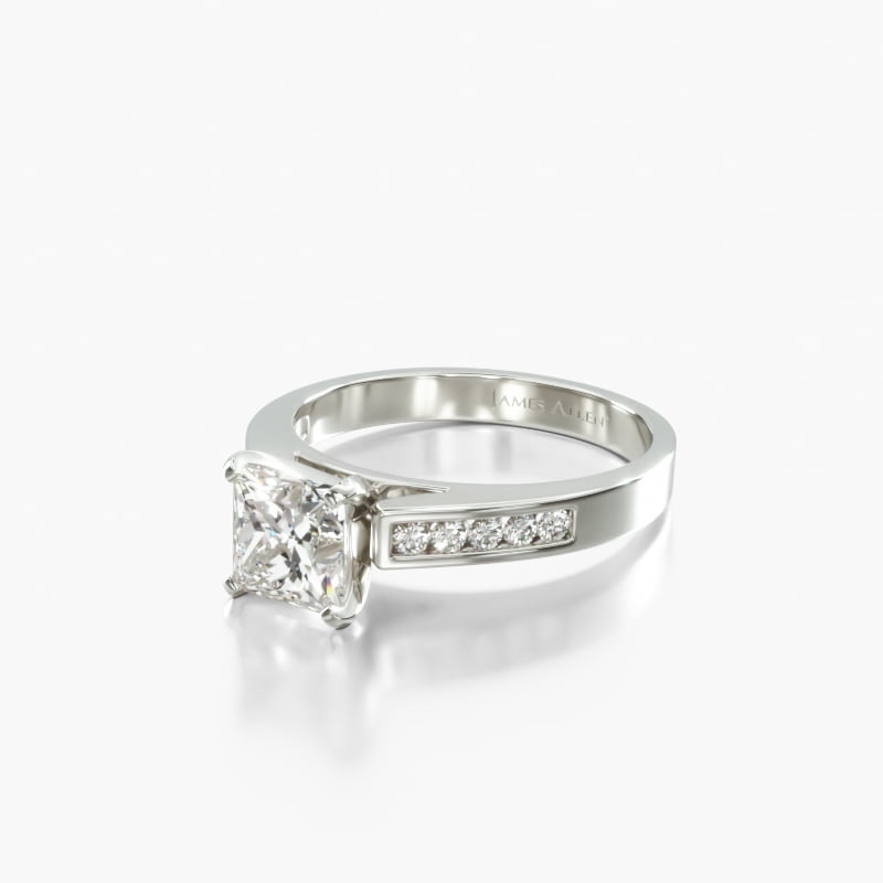 14K White Gold Channel Set Round Shaped Diamond Engagement Ring