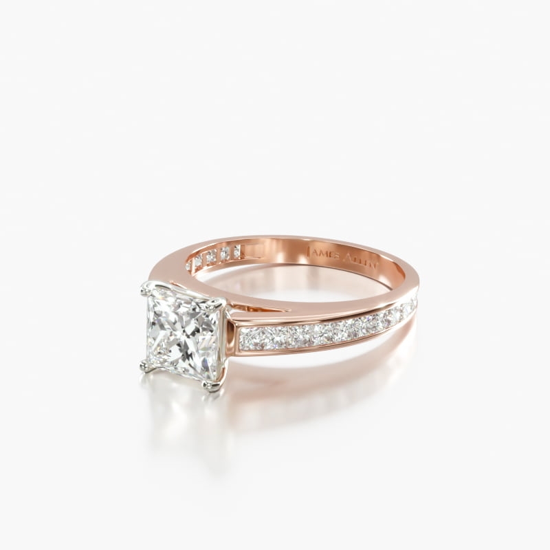 14K Rose Gold Channel Set Princess Shaped Diamond Engagement Ring