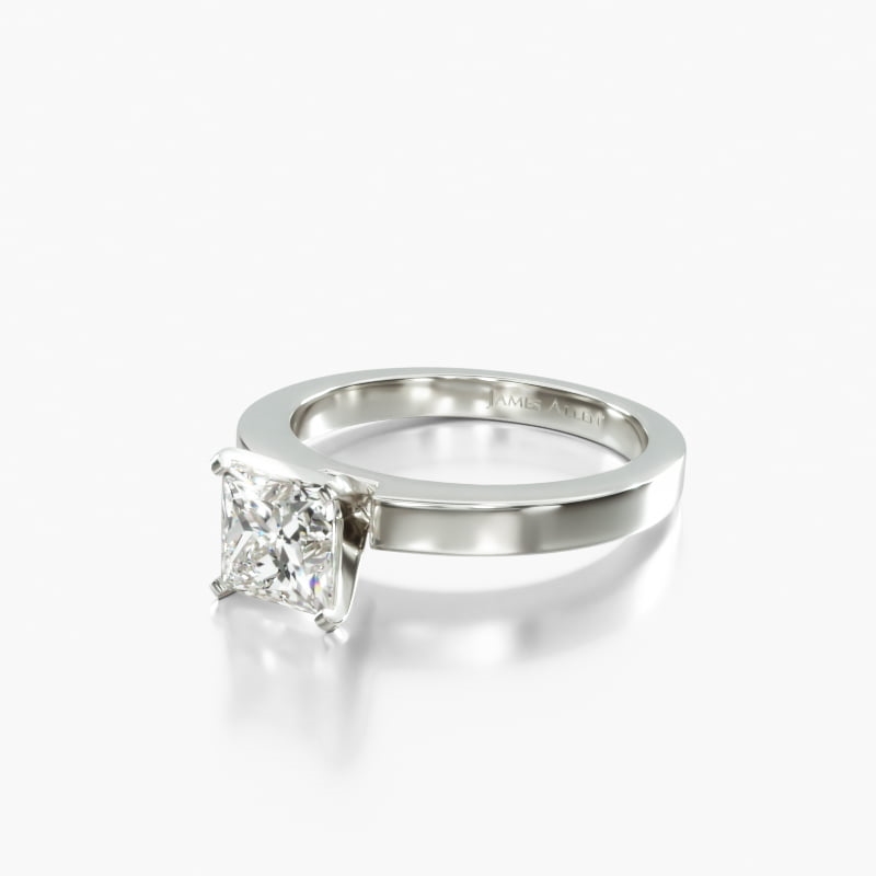14K White Gold Flat Edged Diamond Solitaire Engagement Ring