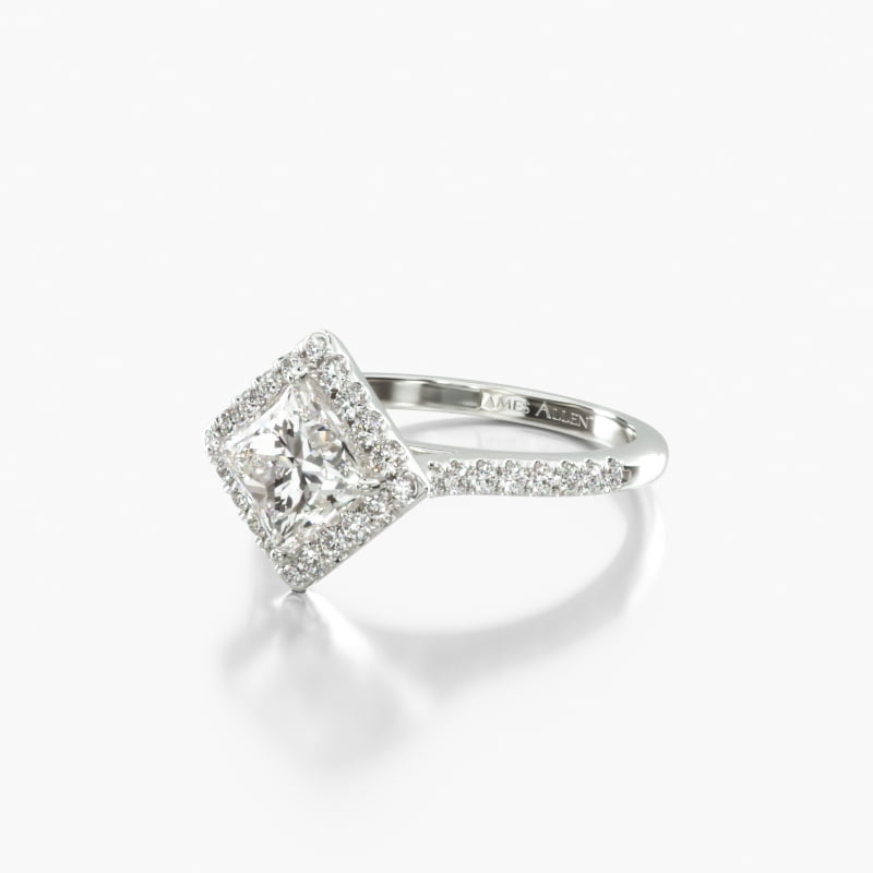14K White Gold Kite Set Halo Engagement Ring
