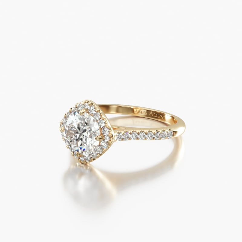14K Yellow Gold Kite Set Halo Engagement Ring-11308y14